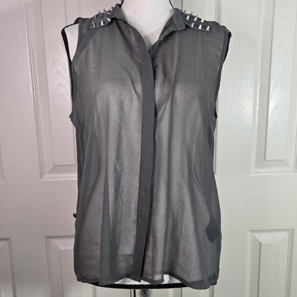 Sparkle & Fade | Tops | Sparkle And Fade Army Green Spiked Collar Sheer ...